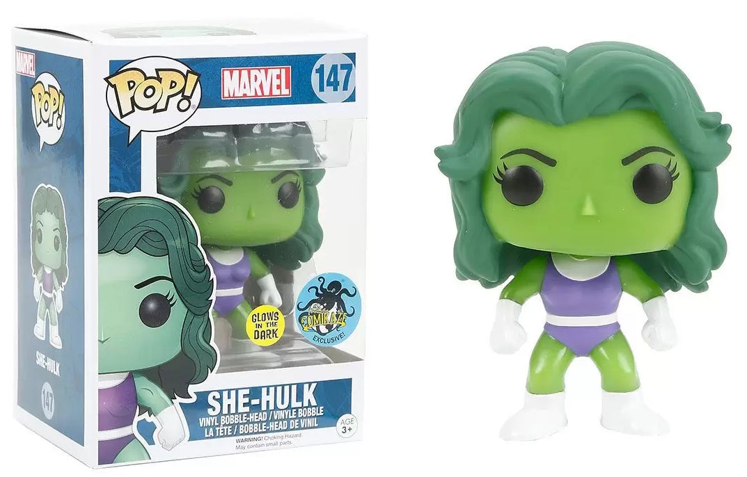 FUNKO POP! MARVEL GLOW SHE-HULK #147 (COMIKAZE EXCLUSIVE STICKER) (BOB ...
